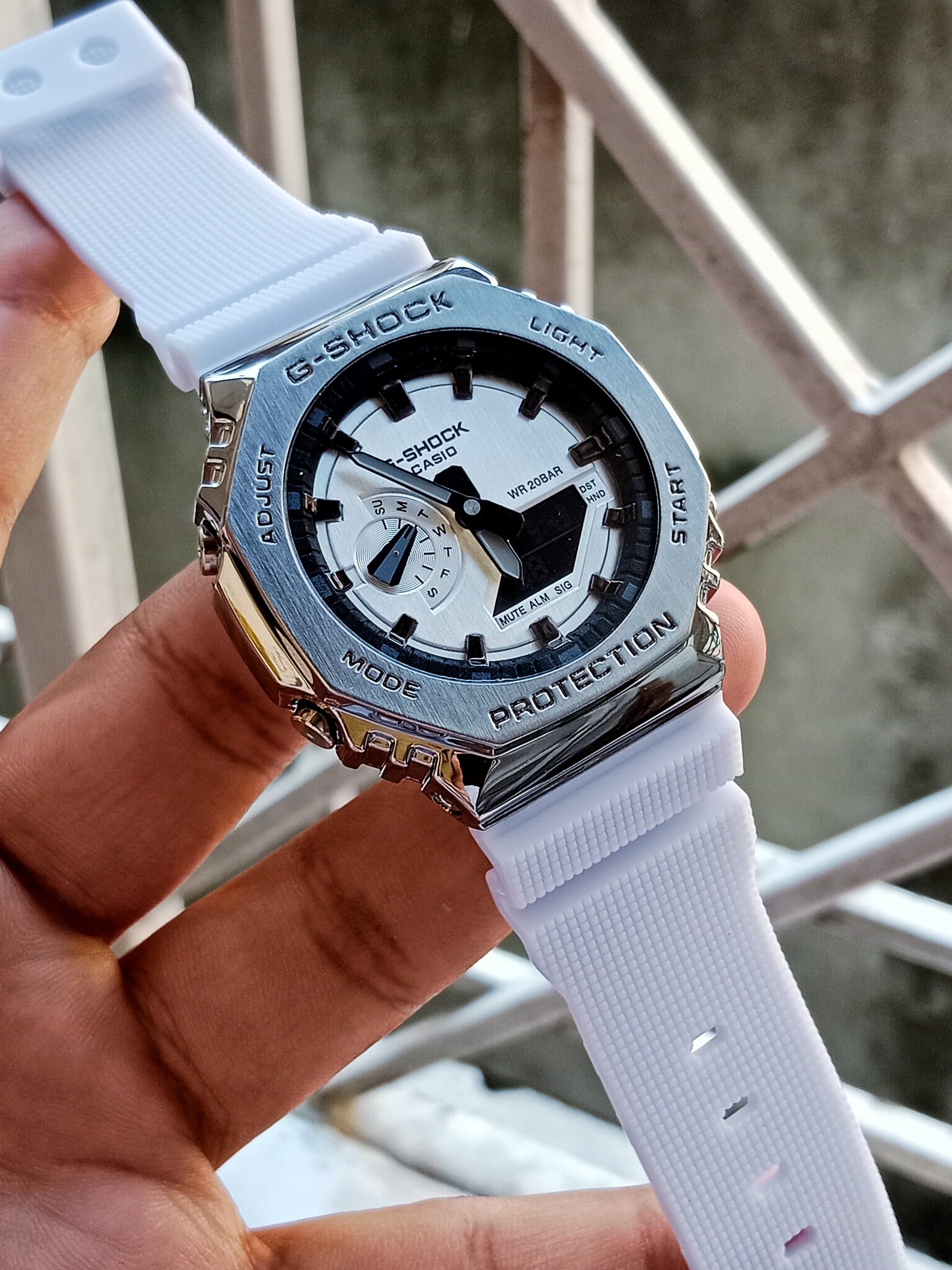 Casio G-Shock Metal Semi AAA Grade - Light Ash Dial White Strap – Timezi