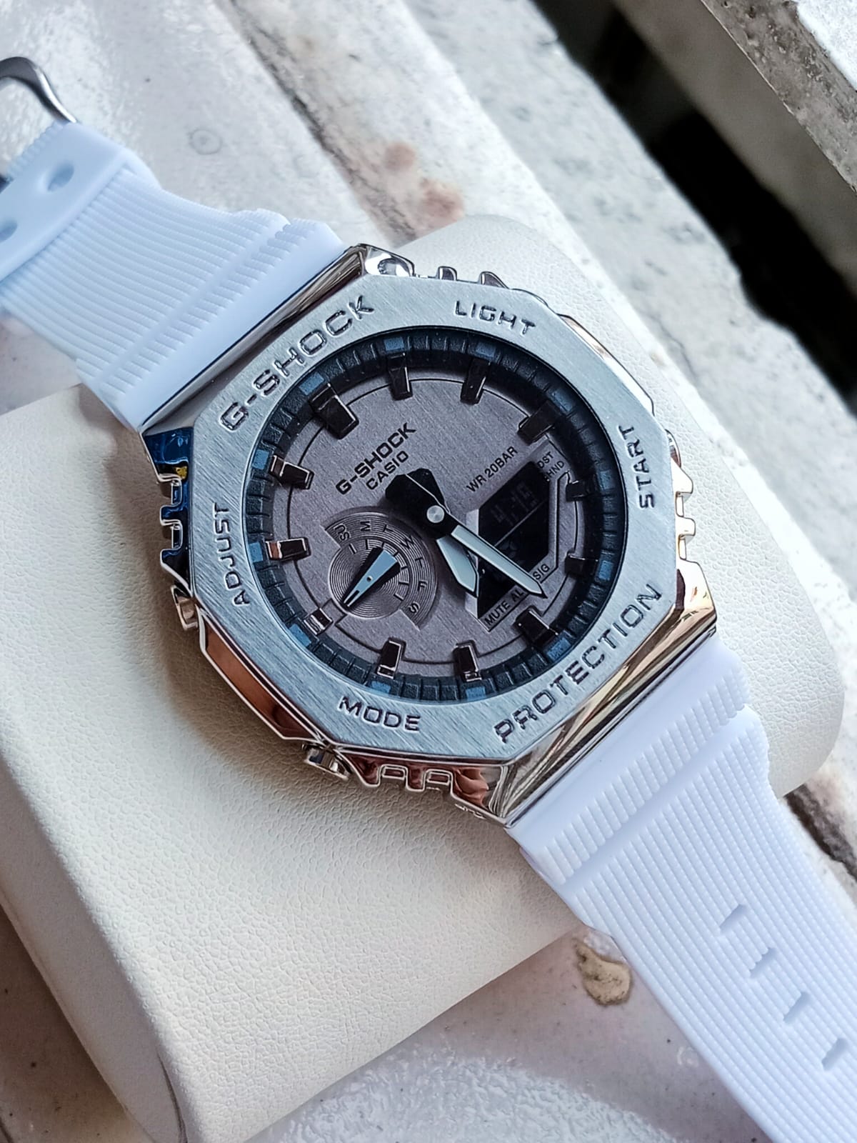 Casio G-Shock Metal Semi AAA Grade - Ash Dial White Strap – Timezi